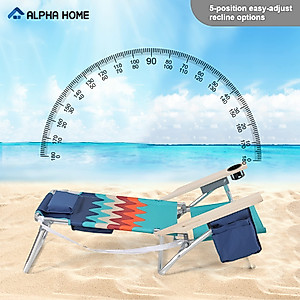 ALPHA CAMP Beach Chair With Cooler Bag Oversized Heavy Duty Steel Frame Support 250 LBS Collapsible Padded Camping Folding Chair with Cup Holder Quad Lumbar Back Chair Portable for Outdoor/Indoor，Wave