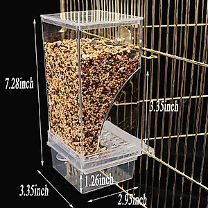 Hamiledyi No Mess Bird Cage Feeder Automatic Parrot Seed Feeders with Perch Acrylic Transparent Seed Food Container Cage Accessories for Small and Medium Parakeets Lovebirds