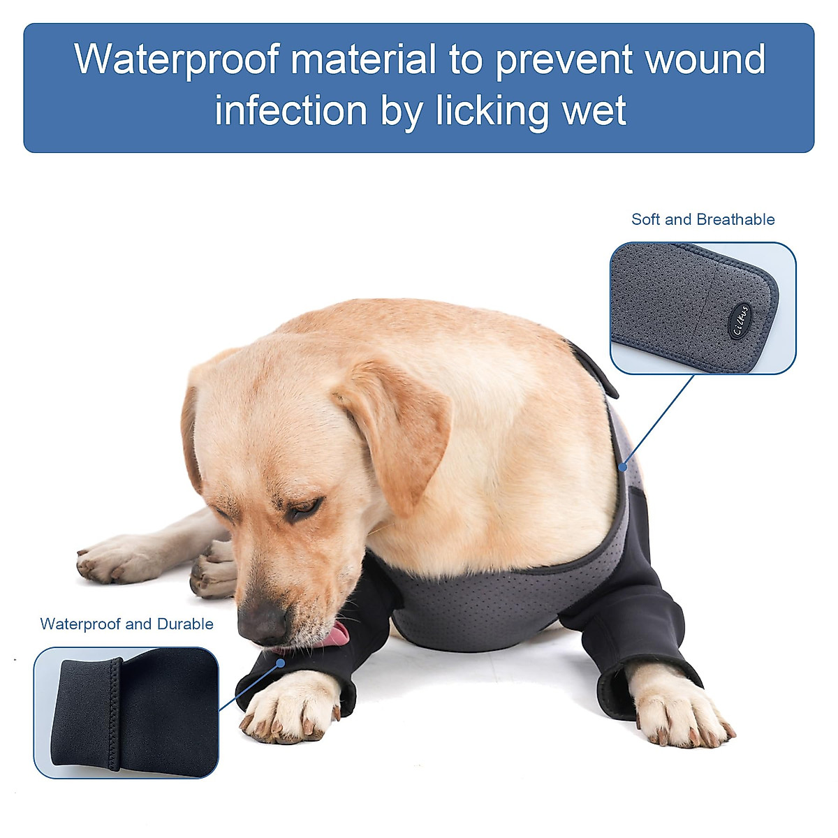 Dog Sleeves for Wounds Both Front Legs，Cone Collar Alternative, Abrasion Resistant Dog Recovery Sleeve, Washable 2.5mm Thick and Waterproof, Breathable Pet Wounds Prevent Licking, Bite Grey (Large)