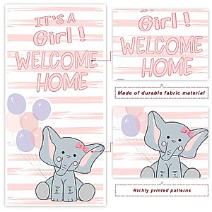 It’s A Girl Welcome Home Cute Cartoon Elephant Banner Animal Theme Decorations Decor for Girl Princess Wild One Safari Baby Shower 1st Birthday Party Gender reveal Supplies Photo Booth Props Backdrop