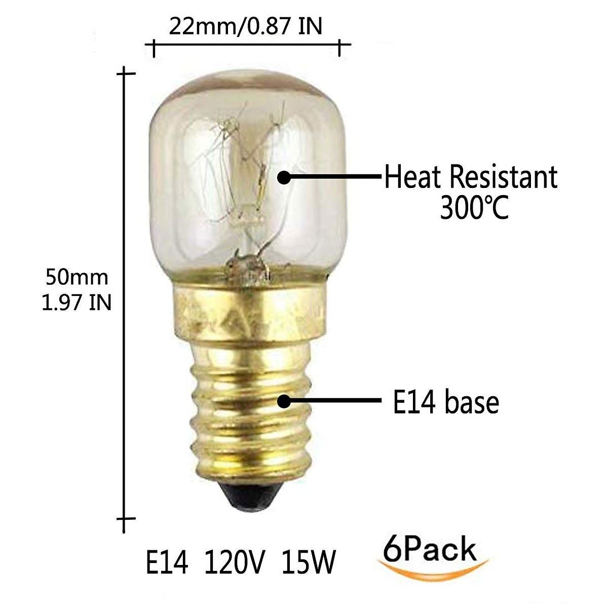 CTKcom 15W E14 Base 4173175 Oven Light Bulbs(6 Pack)- Microwave Light Bulbs 120V Heat Resistant Bulbs 300'C,Warm White Incandescent Light Bulb 360° Beam Angle,110-130V,6 Pcs