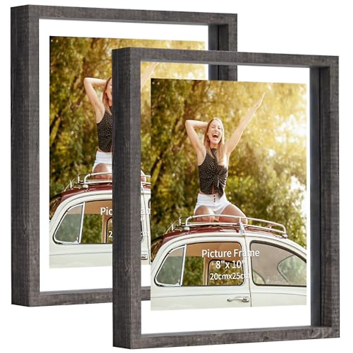 Trwcrt 8x10 Floating Picture Frame 2 Pack, Double Side Glass Picture Frames Display up to 10 x 12 Photos for Desktop or Wall Hanging, Gray