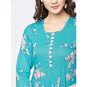 Tissu Women's Rayon Turquoise Floral Printed A-Line Kurta (1937_Blue_S)