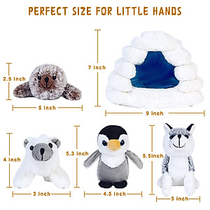 Nleio Stuffed Animals Set, 5 Piece Baby Stuffed Animals with Plush Igloo, Including Seal/Husky/Polar Bear/Penguin Stuffed Animal, Plush Toys Set Ideal Gift for Kids Babies Toddlers