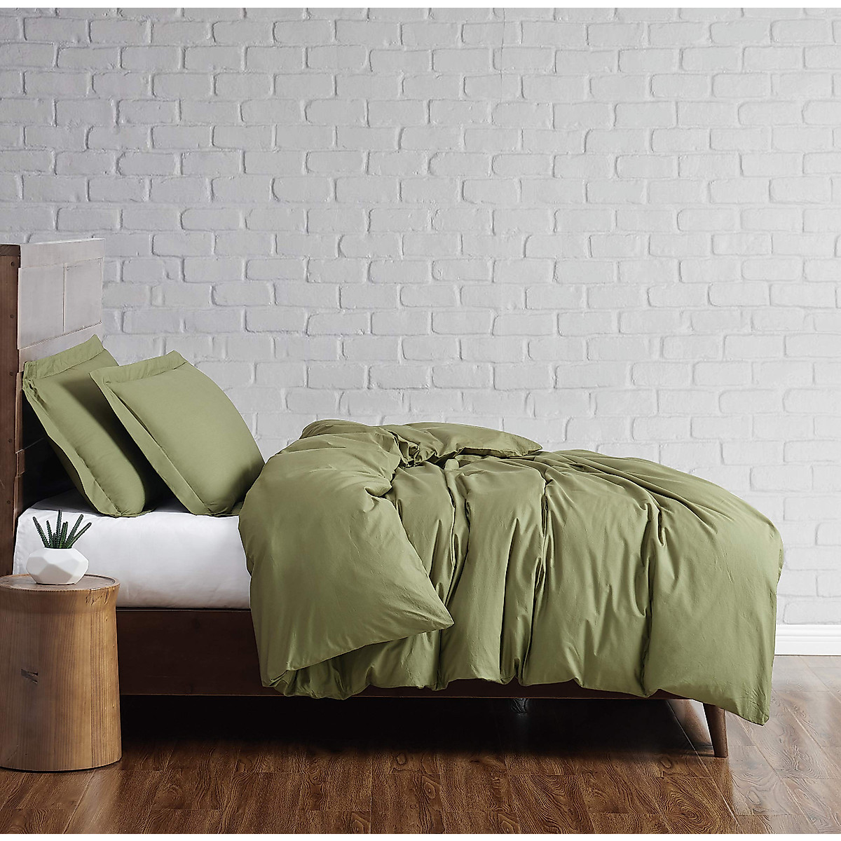 Brooklyn Loom Solid Cotton Percale Olive Green Full/Queen 3-Piece Duvet Set (DCS3158OGFQ-00)