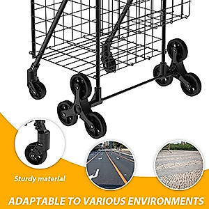 Kiffler Grocery Shopping Cart with 360° Rolling Swivel Wheels Stair Climber Utility Cart Easily Collapsible Cart with Tri-Wheels, 66lb Extended Foam Cover, Trolley for Stair, Laundry, Travel, Book