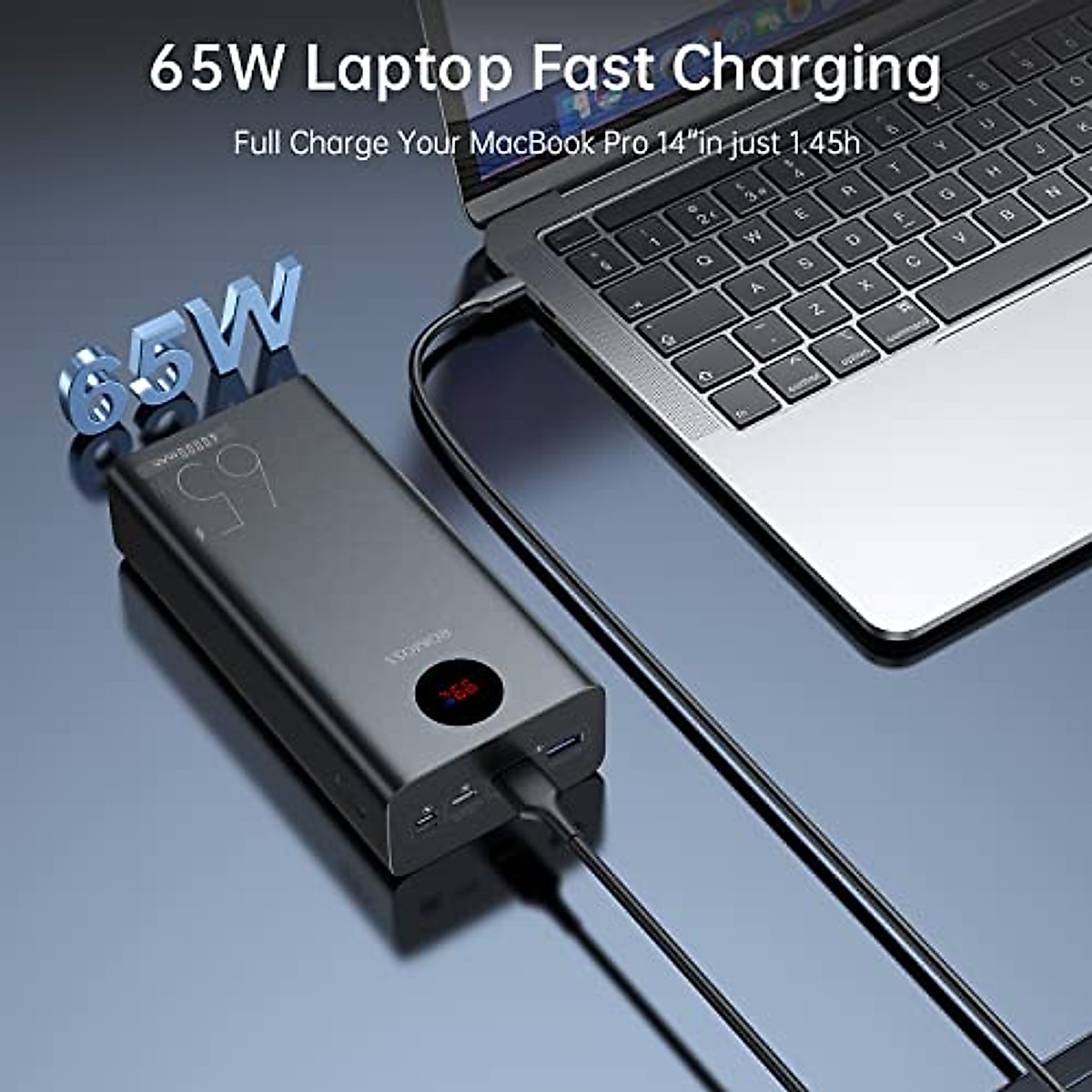 ROMOSS Laptop Power Bank, 40000mAh USB C PD Portable Laptop Charger, 65W Fast Charging High Capacity External Battery Pack for MacBook Pro/Dell XPS, Microsoft Surface, iPad Pro, iPhone 13, and More