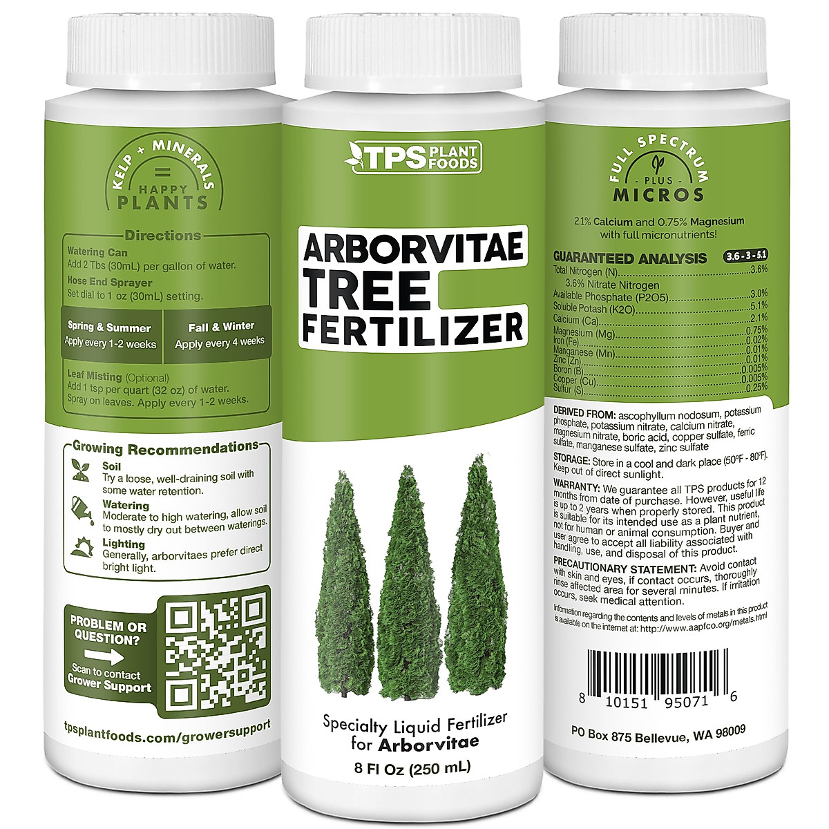 Arborvitae Tree Fertilizer for All Arborvitaes, Evergreen Shrubs and Thuja Trees, Liquid Plant Food 8 oz (250mL)