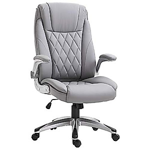 Vinsetto High Back 360° Swivel Ergonomic Home Office Chair with Flip Up Arms, Faux Leather Computer Desk Rocking Chair, Grey