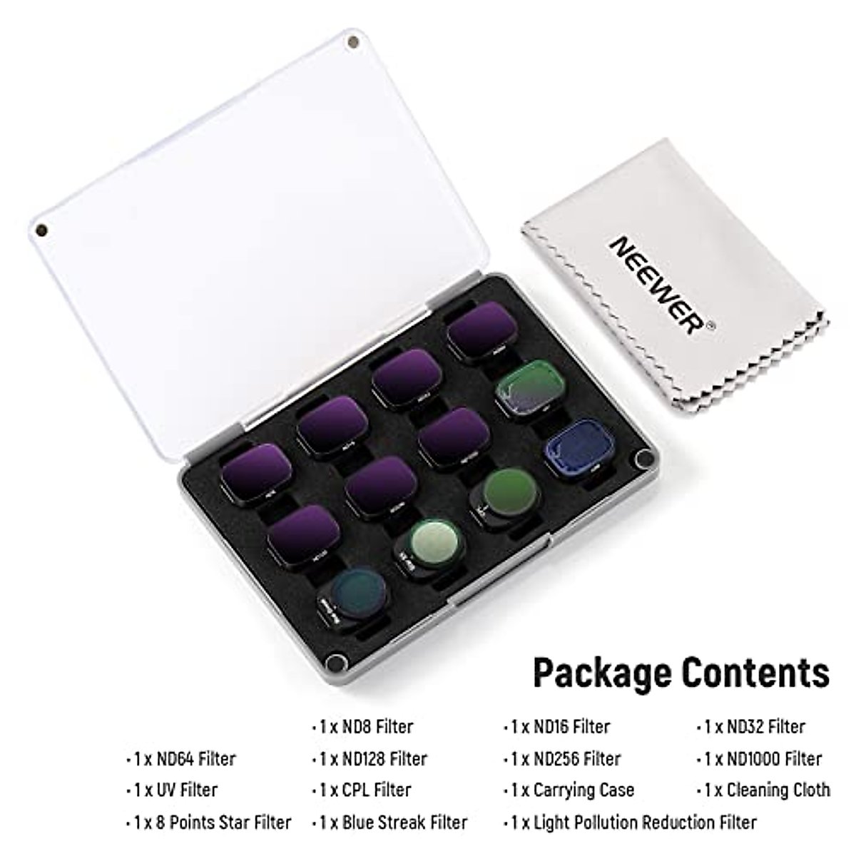 NEEWER Effects Filters and ND Filters Compatible with DJI Mini 3/Mini 3 Pro, 12 in 1 Includes ND8/16/32/64/128/256/ND1000/UV/CPL/Blue Streak Anamorphic/Light Pollution Reduction/Star Filters