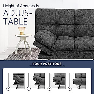 IULULU Grey Futon Sofa Bed, Modern Convertible Sleeper Couch Daybed with Adjustable Armrests for Studio, Apartment, Office, Compact Living, Bonus Room, Overnight Guests