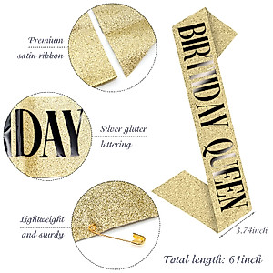 ZOCONE 2 Pack Crystal Rhinestone Bridal Tiara & Birthday Queen Sash, Wedding Crown for Women Flower Girls Birthday Headband Quinceanera Crowns with Comb (Gold)