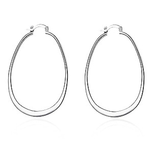 Comelyjewel Womens 925 Sterling Silver Elegant Oval Shaped Extra Large Hoop Earrings | Sterling Silver Hoop Earrings Oval, Plated Polished Earrings For Women, Gifts (Silver)