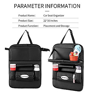 Can Backseat Car Organizer, Protector Kick Mats Table Tray Foldable Dining Table with Tablet Holder Travel Accessories Organizer 1 Pack