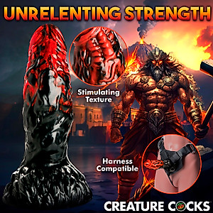 CREATURE COCKS Vulcan Silicone Dildo for Men, Women & Couples. Firm and Flexible, Strong Suction Base, Fantasy Dildo, Unique Texture. Premium Phthalate-Free & Body-Safe Silicone. 1 Piece, Red