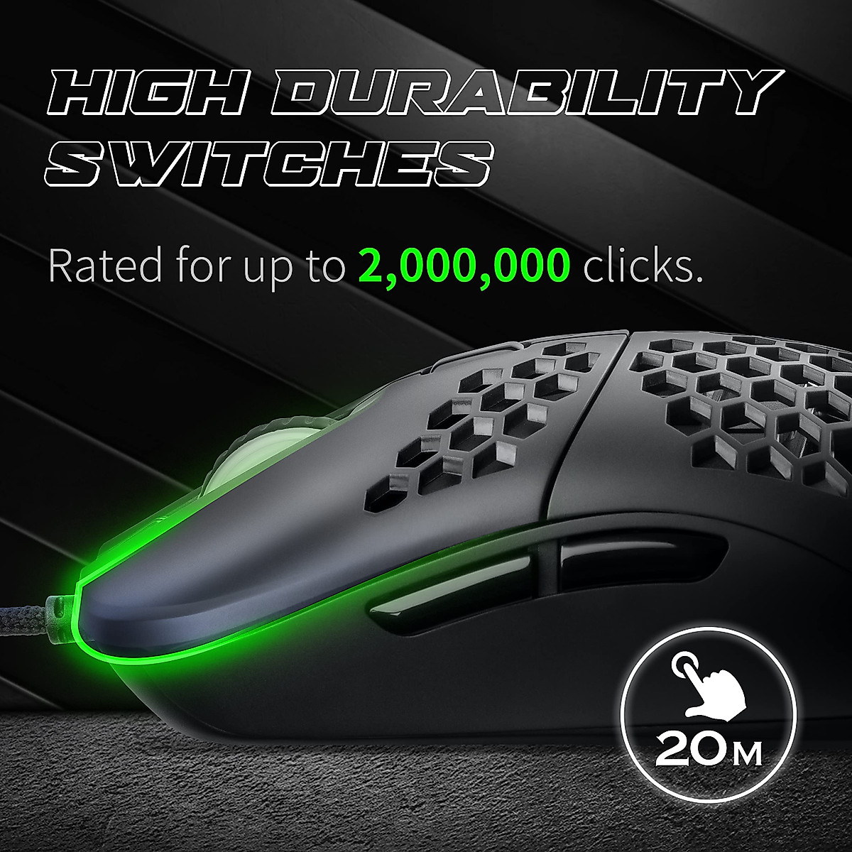 GUNMJO Gram DIY Honeycomb Shell 2.4G Wireless RGB Gaming Mouse, Gaming Wireless Mouse with 9 Buttons and Up to 10,000 DPI, Computer Mice for PC Gaming, Black Color