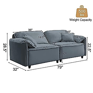 Suheww 79” Velvet Sofa Set 2 Piece, Modular Sectional 3-Seater Futon Couch Set, Living Room Furniture Set with 4 Pillows, Grey Blue