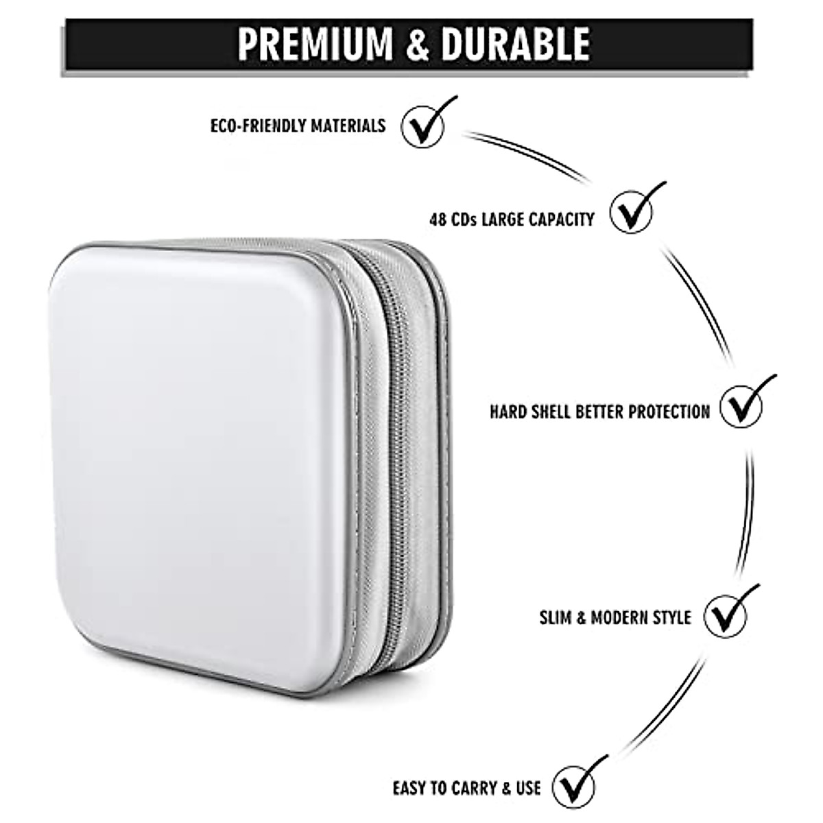 CD Case, Bivisen DVD Case Wallet Holder Binder 48 Capacity CD/DVD Cases Storage Holder Binder Organizer Wallet Book for Car Home Travel (White)