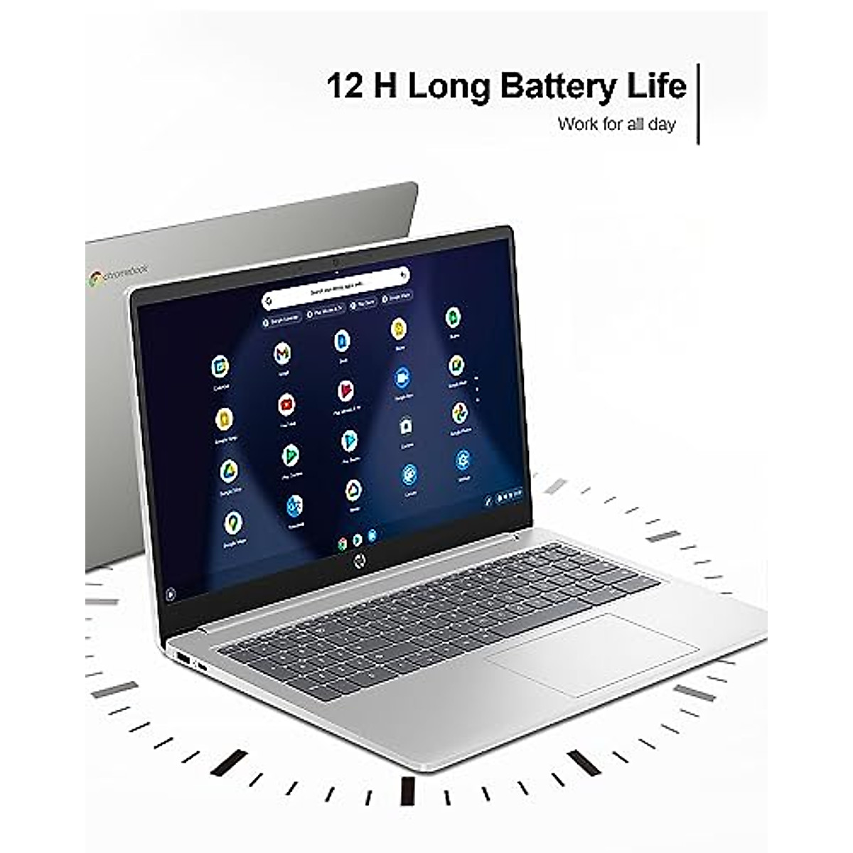 HP 2023 Newest Chromebook Laptop Student Business, 15.6" HD Display, 8GB RAM, 64GB eMMC, Quad-Core Intel Processor N200, Long Battery,Chrome OS, Bundle with JAWFOAL