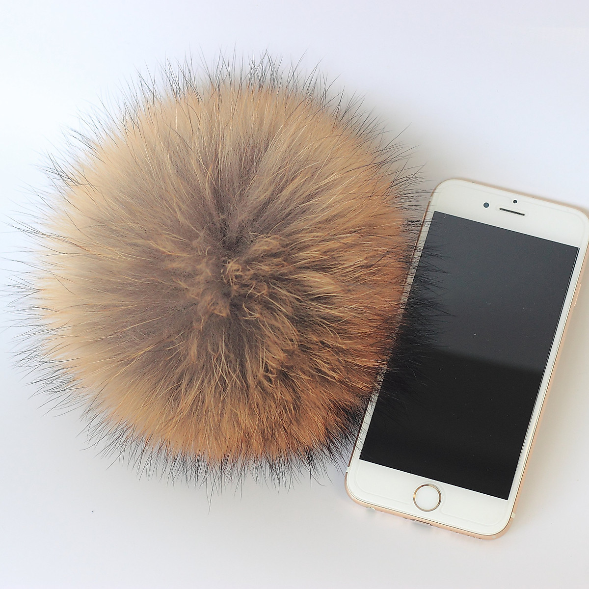 Fosrion 6.3" Diameter Big Raccoon Fur Pom Ball for Shoes Boots Hat Handbag Charms DIY Snap Button (Natural Raccoon)