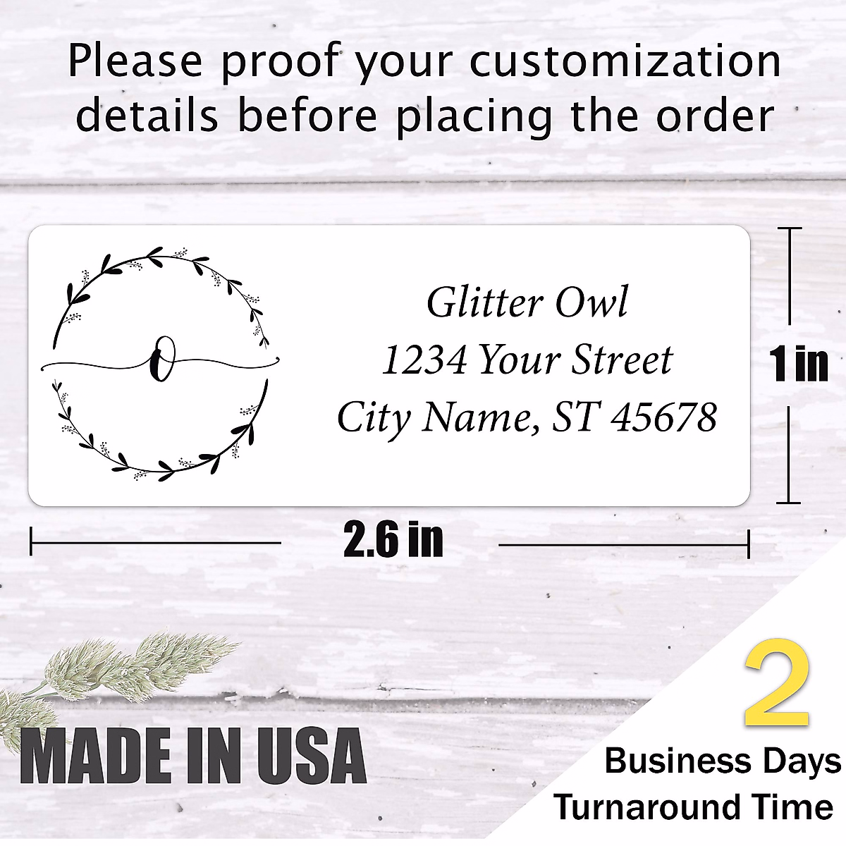 Personalized Return Address Labels Monogram - High Gloss Custom Mailing Labels on Sheets - Self-Adhesive Return Stickers for Envelopes with Crisp Printing Design (Large Labels White)