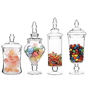 MyGift Clear Glass Apothecary Jars with Lids, Decorative Wedding Candy Serving Canisters, Set of 4