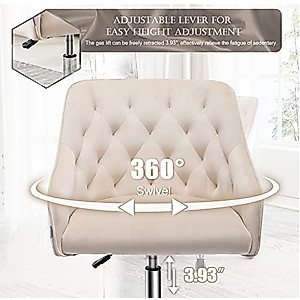 Baysitone Velvet Home Office Desk Chair, Modern Swivel Task Armchair with Adjustable Height, Upholstered Tufted Accent Computer Chair for Home and Office Working or Studying, Beige