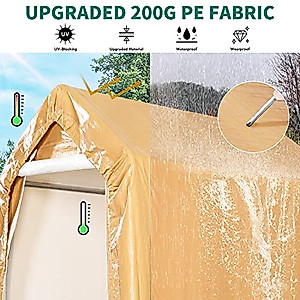 YITAHOME 6x8 ft Outdoor Storage Shed Portable Garage Shelter, Outdoor Shed with Roll-up Zipper Door, Storage Shelter for Motorcycle, Lawn Mower, Bike, Anti-Snow Portable Garage Kit Tent, Yellow