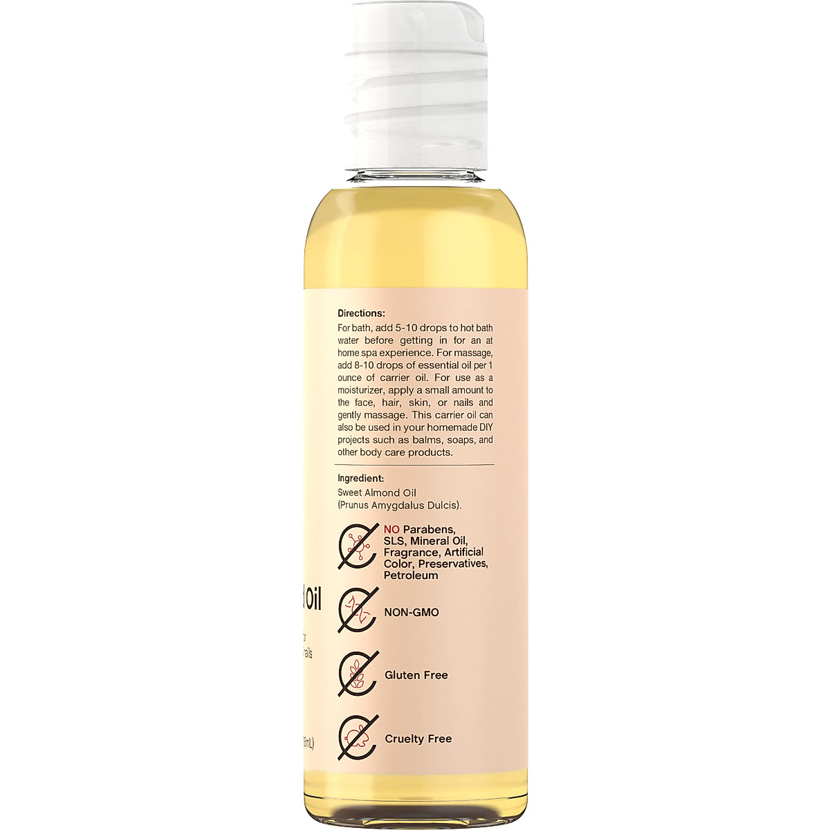Coera Sweet Almond Oil for Face, Hair, Skin & Nails | 4 fl oz | Cold Pressed | Carrier Oil | Free of Parabens, SLS, & Fragrances