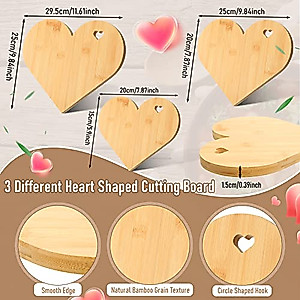 7 Pcs Heart Wood Cutting Board and Spoons Kitchen Utensils Set Include 3 Pcs Cutting Board and 4 Pcs Bamboo Spoons for Valentine's Day Gifts Charcuterie Stirring