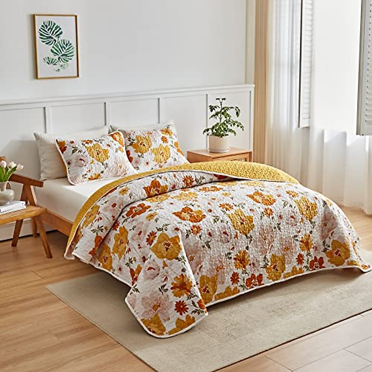 UOZZI BEDDING Quilt Set Queen Full Size 88x88 3 PC Reversible Soft Microfiber Lightweight Coverlet Bedspread Summer Comforter Set Bed Cover for All Season (1 Quilt+ 2 Shams)