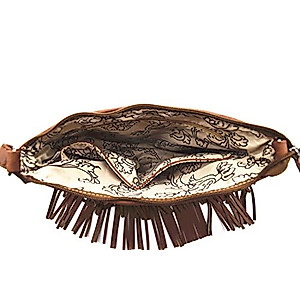 Western Cowgirl Fashion Style Leather Fringe Crossbody Handbags Women Purse Country Everyday Shoulder Bag (Brown)