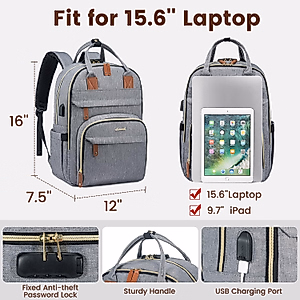 LOVEVOOK Laptop Backpack for Women & Men Unisex Travel Anti-Theft Bag Business Computer Backpacks Purse College School Student Bookbag, Casual Hiking Daypack with Lock, 15.6 Inch, Grey