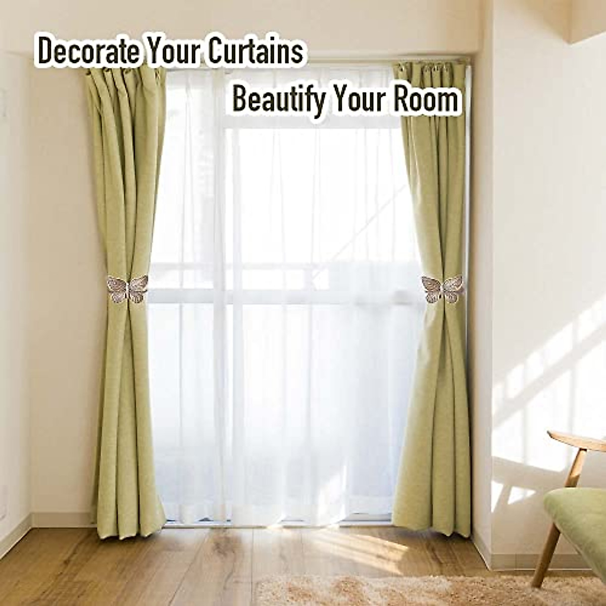 Vineland Retro Brown Butterfly Magnetic Curtain Tie Back, 2 Pack Decorative Resin Animal Boho Holder for Curtains Drape, Rustic Home Decoration