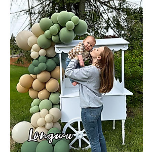 Sage Green Brown Balloon Garland Kit Double stuffed Olive Green Nude Apricot Dusty Green Grey White Latex Balloons Jungle Safari Balloon Arch kit for Wild One Baby Shower Birthday Party Decoration