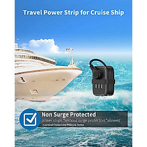 NTONPOWER Travel Power Strip with USB Ports, Portable Small Power Strip with 3FT Wrapped Flat Plug Extension Cord, 2 Outlets 3 USB Ports, Non Surge Protector for Cruise Ship Hotel Black