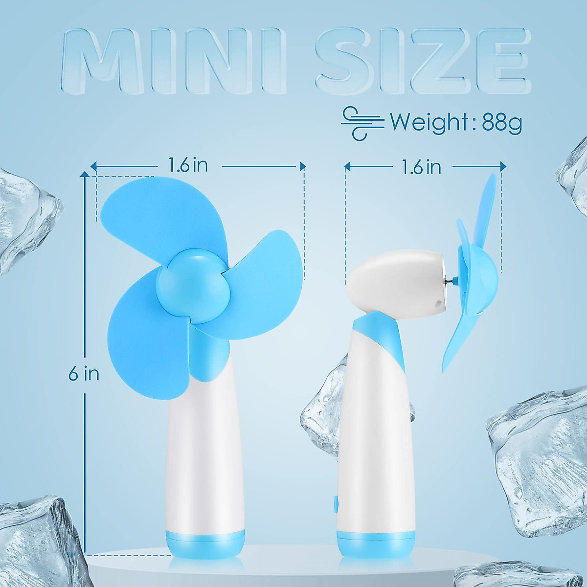 Riakrum 6 Packs Handheld Fan with Soft Foam Blades Quiet Personal Fan Mini Fan Battery Operated Tiny Fan Portable Fan for Travel Home Hiking Makeup (Blue)
