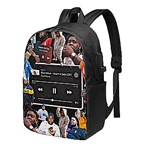 Rod Wave Backpack 17 Inch Laptop Daypack With Usb Port Bookbag For Student School Casual Travel