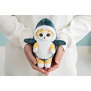 LKMYHY 7'' Cute Shark Cat Plush Toy, Fried Shrimp Kitten Stuffed Animal Doll, Soft Birthday & Christmas Gifts for Kids