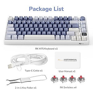 RK ROYAL KLUDGE M75 Mechanical Keyboard with OLED Smart Display and Volume Knob, 2.4G/USB-C/BT Gasket Mounted 75% Layout Wireless Gaming Keyboard with 81 Keys, RGB Backlit Hot-Swappable Red Switch
