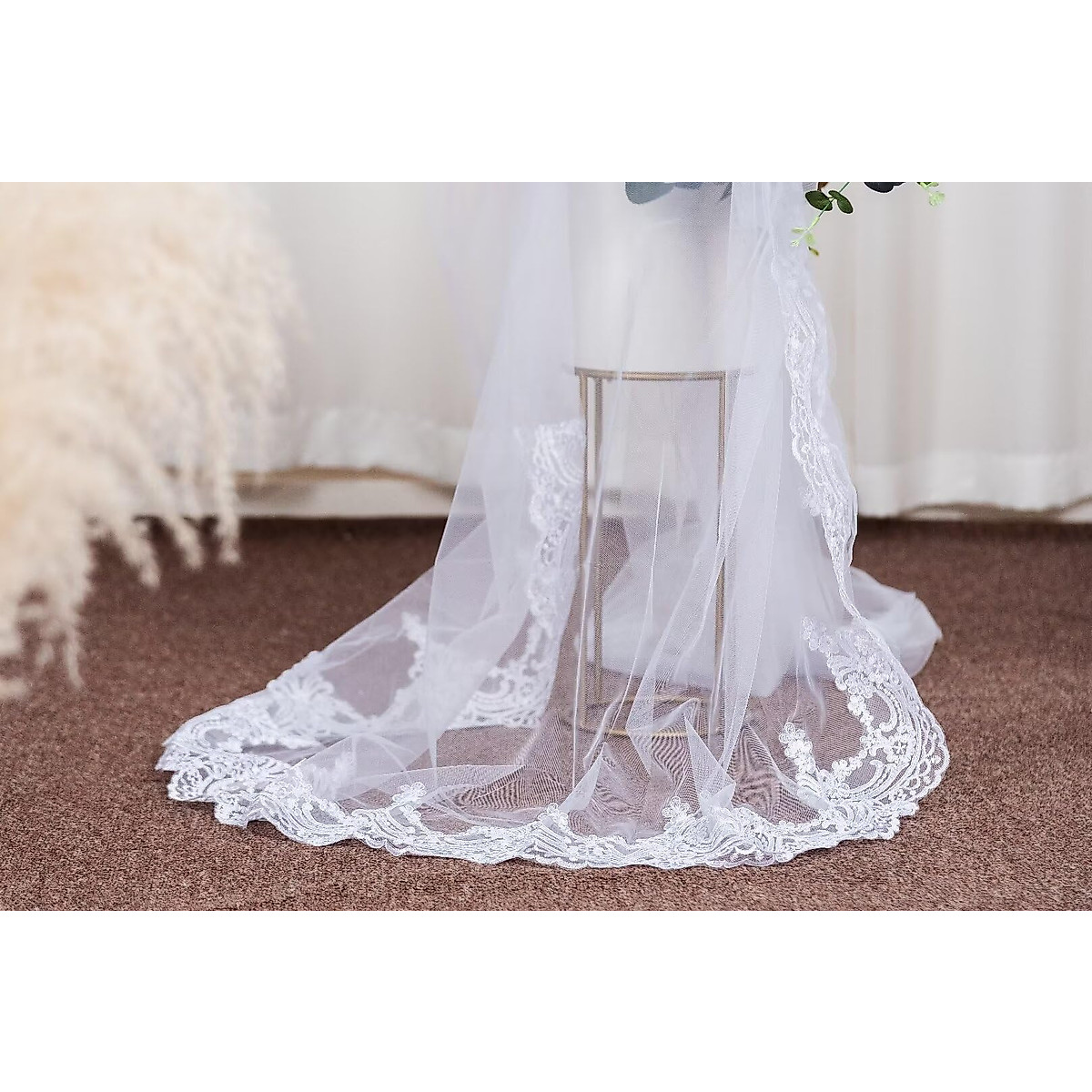 Lace Edge Cathedral Long Length Wedding Bridal Veil with Comb,White