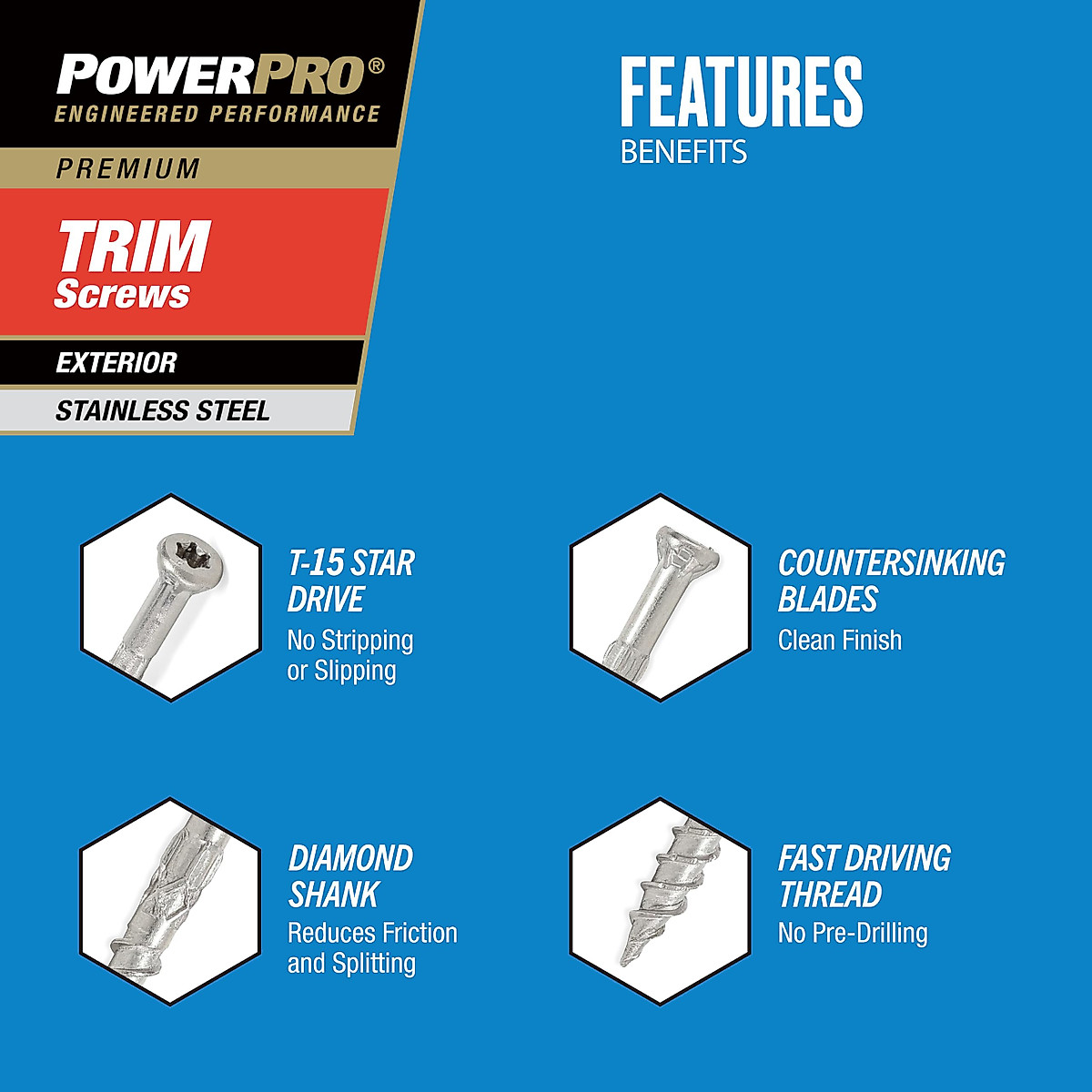 Power Pro Premium 305 Stainless Steel Trim Screws (#8 x 3") - 1lb Box