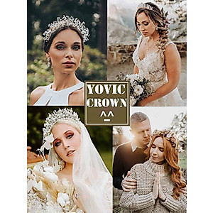 Yovic Baroque Wedding Crowns Gold Rhinestone Bridal Crown and Tiara Crystal Bride Crown Prom Costume Party Hair Accessorise for Women and Girls(F)