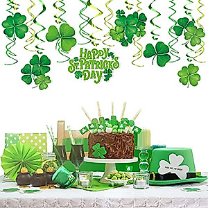 30PCS St Patricks Day Decorations Party Supplies Lucky Irish Green Shamrock Hanging Foil Swirl Decor for Home Ceiling Party Favors