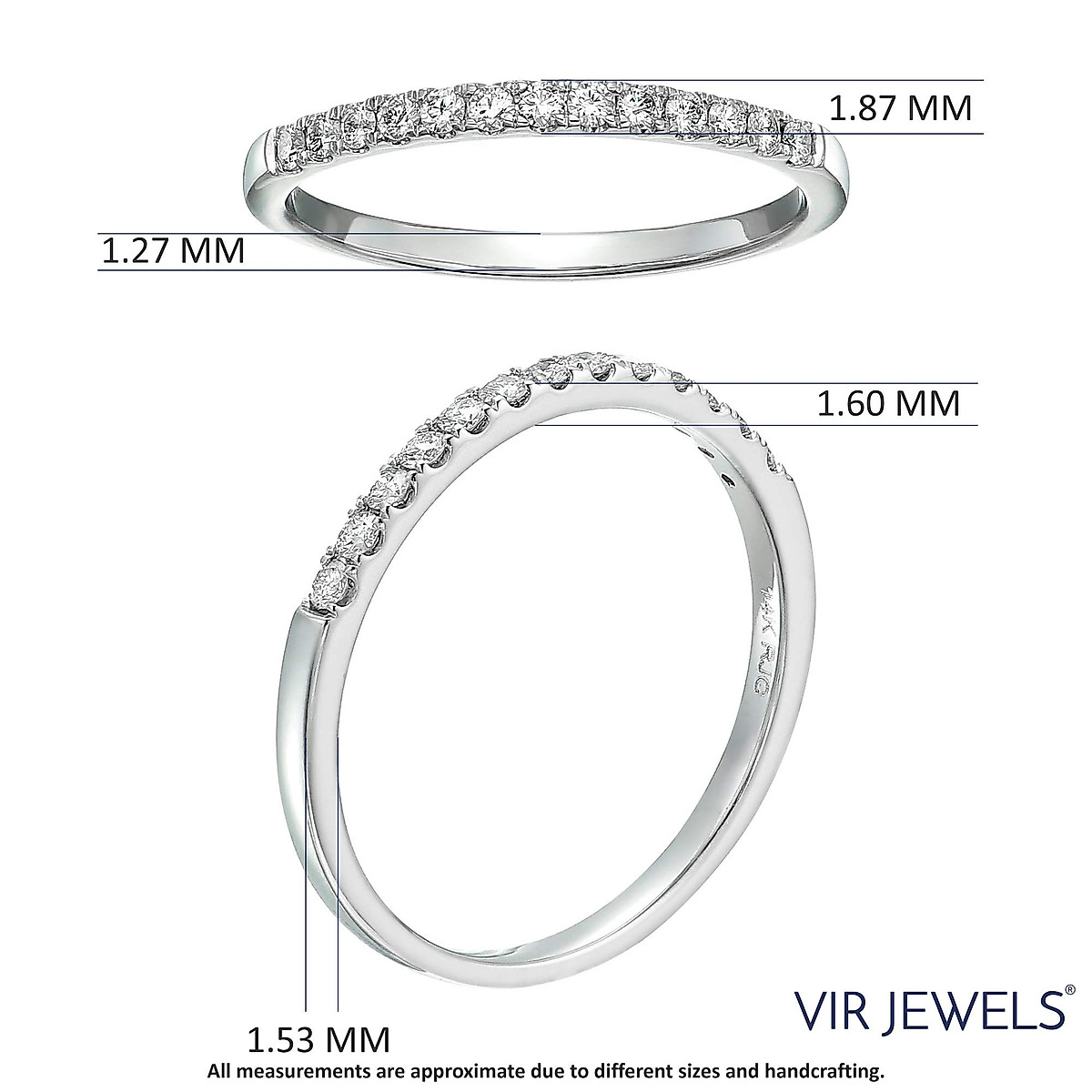 Vir Jewels 1/5 carat (ctw) Diamond Wedding Anniversary Band for Women, Half Eternity Round Diamond Engagement Ring 14K White Gold Prong Pave Set 0.20 cttw, Size 8