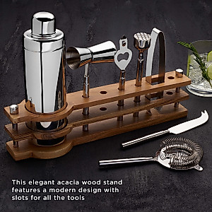 Mikasa Bliss Bar Tool Set with Wooden Stand, 8 Piece, Stainless Steel