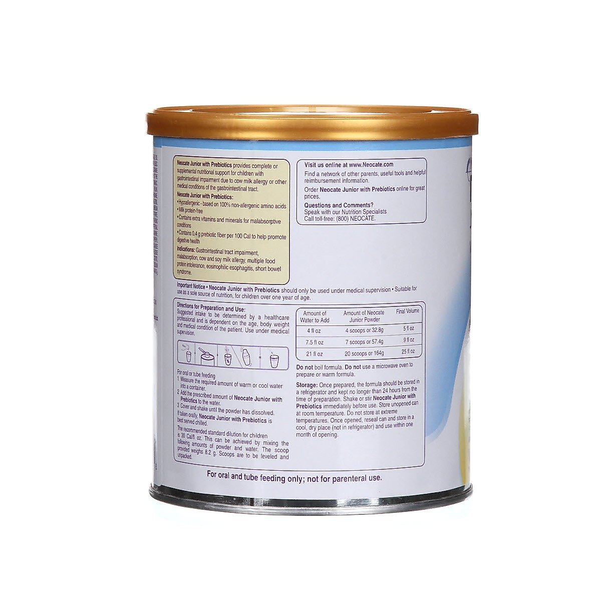 Neocate Junior with Prebiotics, Vanilla, 14.1 oz / 400 g (Case of 4 cans)