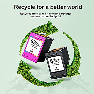 63XL Black/Tri-color Ink (2-Pack), 63XL Ink Cartridges Combo Pack Replacement for HP Ink 63 63XL for HP OfficeJet 3830 4650 4655 5200 5255 Envy 4520 4510 4512 DeskJet 1112 F6U63A F6U64A,Remanufactured