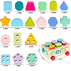 Afunti Wooden Stacking Blocks Shape Sorter Learning Toys for Toddlers Montessori Cube Education Preschool Toys for 3-5 Year