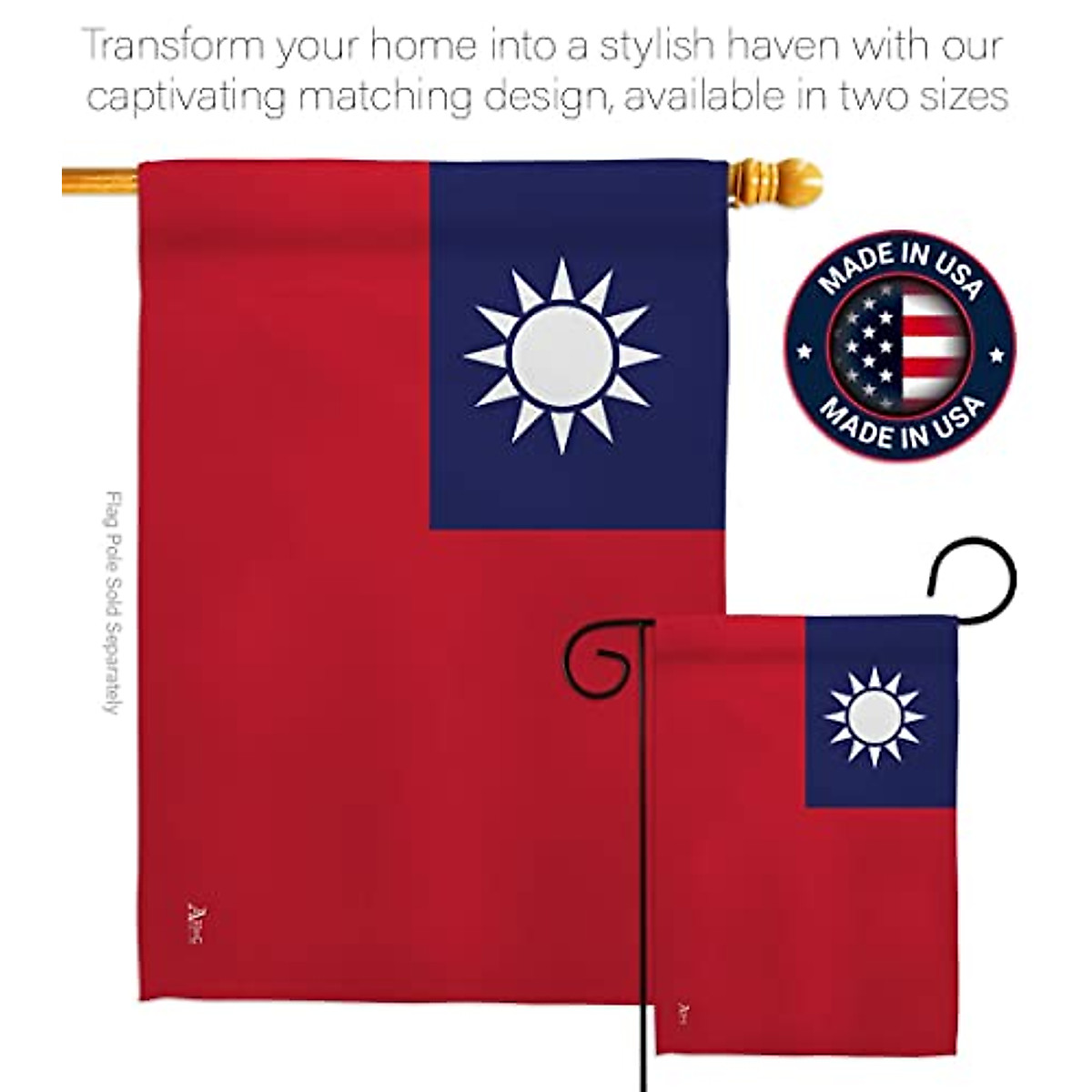 Americana Home & Garden Taiwan Garden Flag Set Wood Dowel Regional Nation International World Country Particular Area House Decoration Banner Small Yard Gift Double-Sided, Made in USA